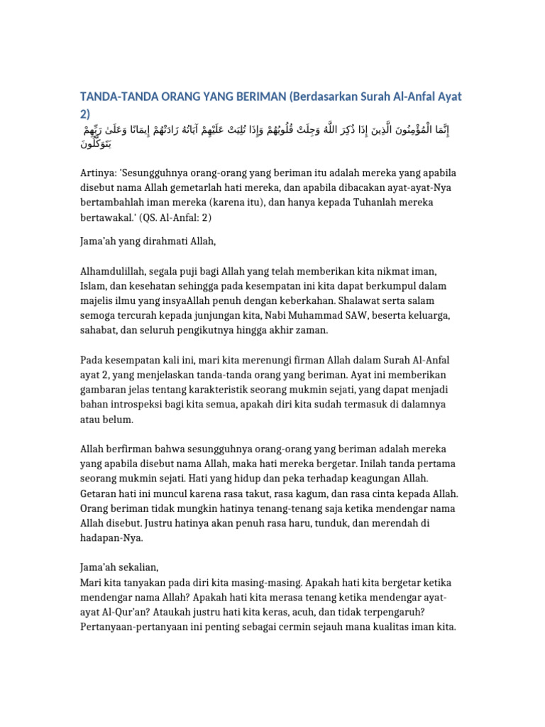 Tanda-Tanda Orang Beriman dalam Al-Qur'an | PDF
