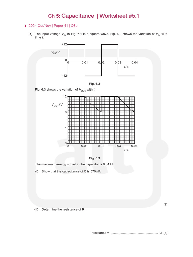 Capacitance Worksheet for Physics 9702 | PDF | Capacitance | Capacitor