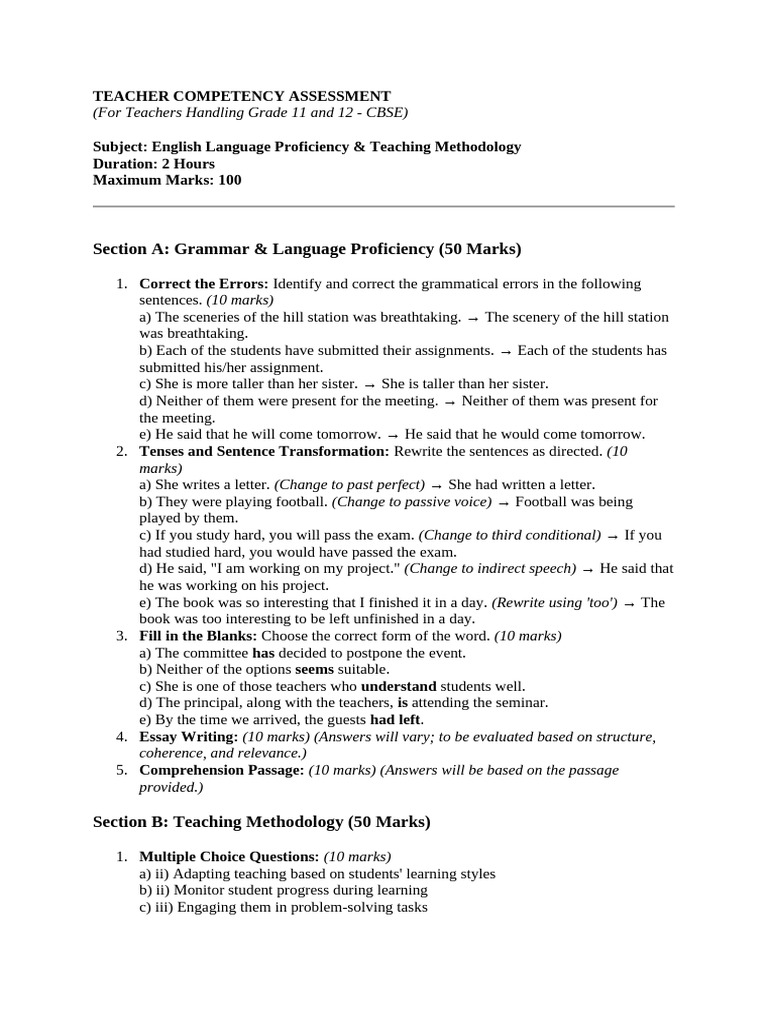 Teacher Competency Assessment-Ans Key | PDF | Reading Comprehension ...