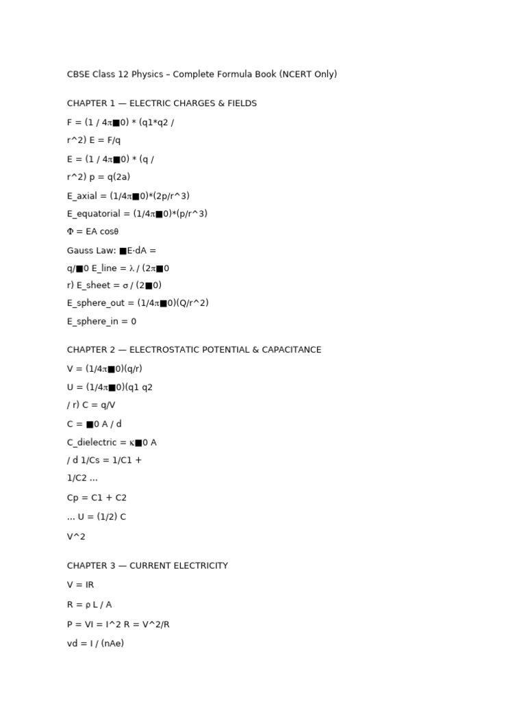 CBSE Class 12 Physics Formula Guide | PDF