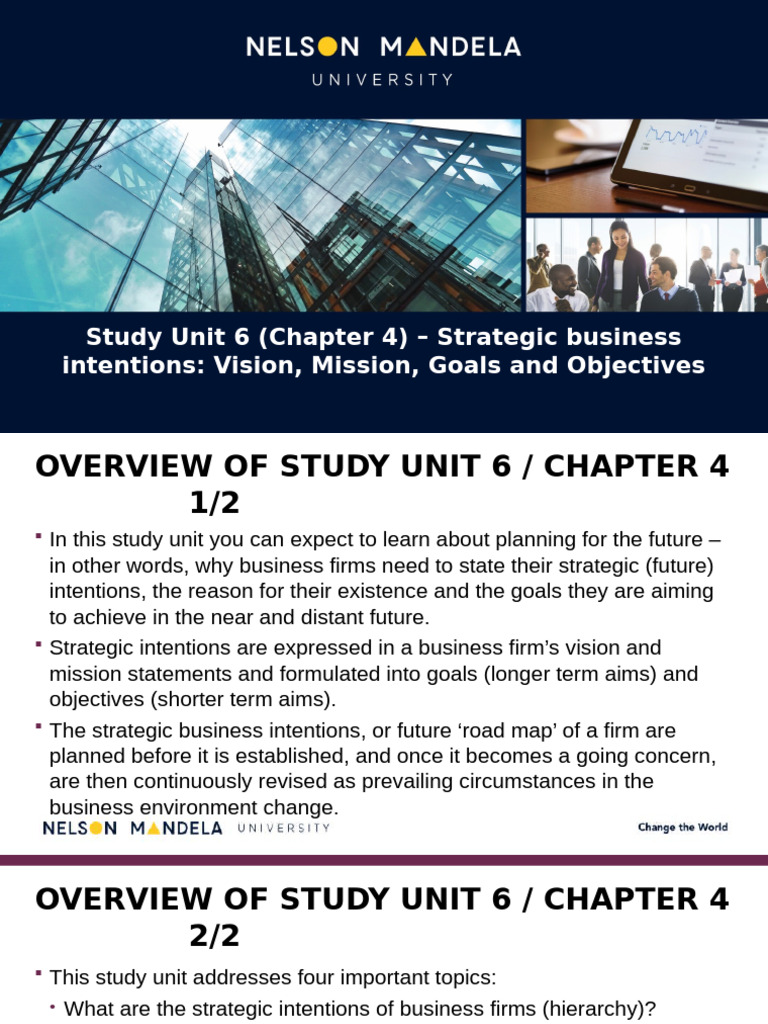 Study Unit 6 Lecture 1 - Strategic Business Intentions - Student Slides ...