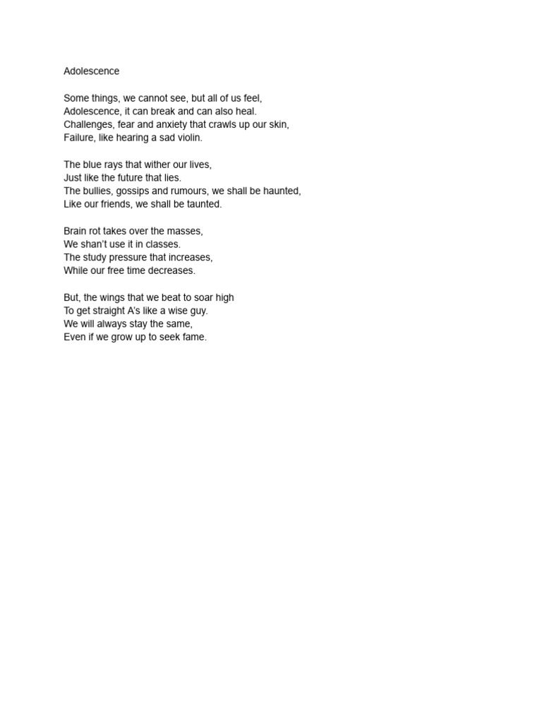 Adolescence - Poem | PDF
