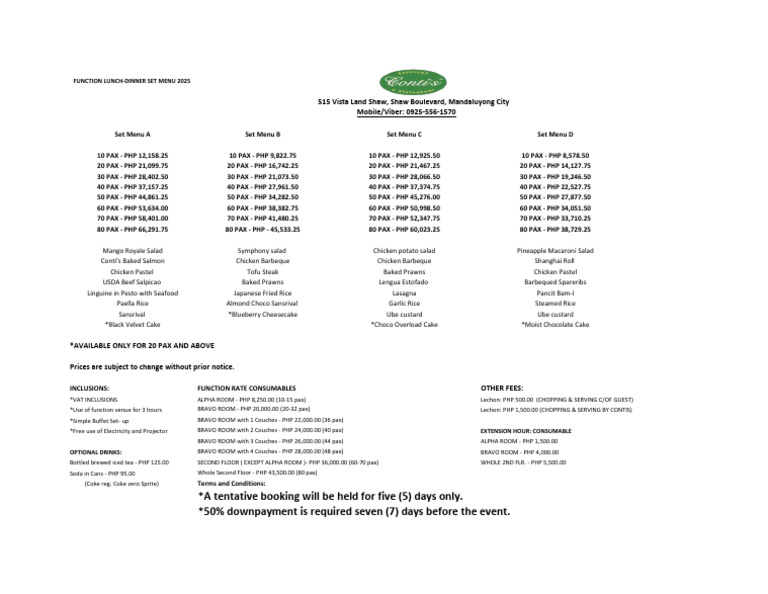 Set Menu Function Updated 2025 | PDF | Foods | Cuisine