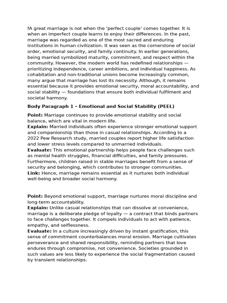 Essay - Marriage | PDF | Marriage | Interpersonal Relationships