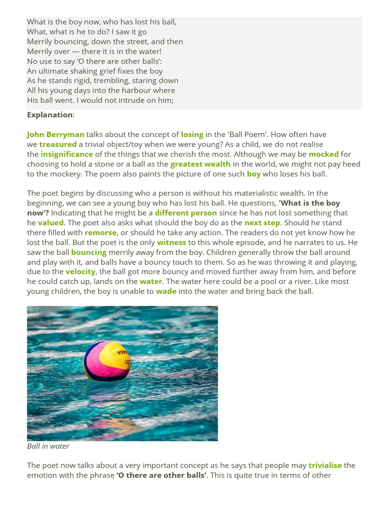 Ball Poem | PDF | Psychological Concepts | Psychology