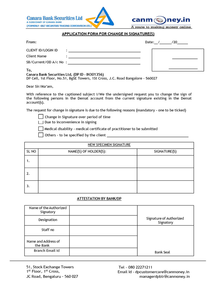 Change of Signature Application Form | PDF