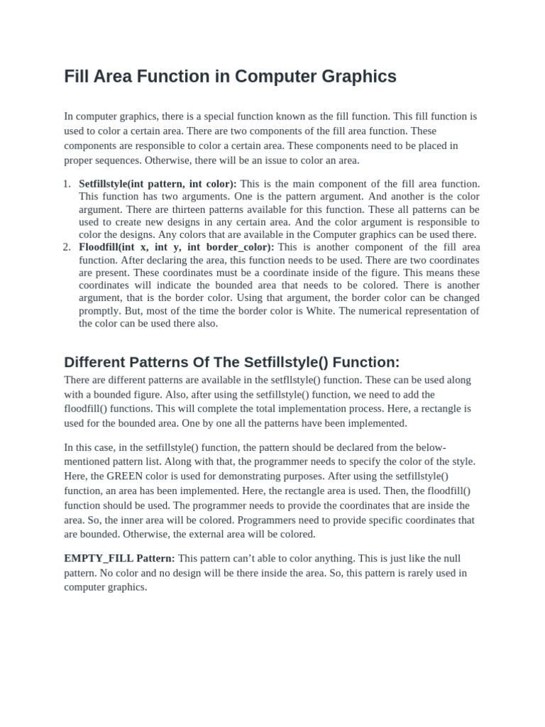 Fill Area Function in Computer Graphics | PDF | Graphics | Computer ...
