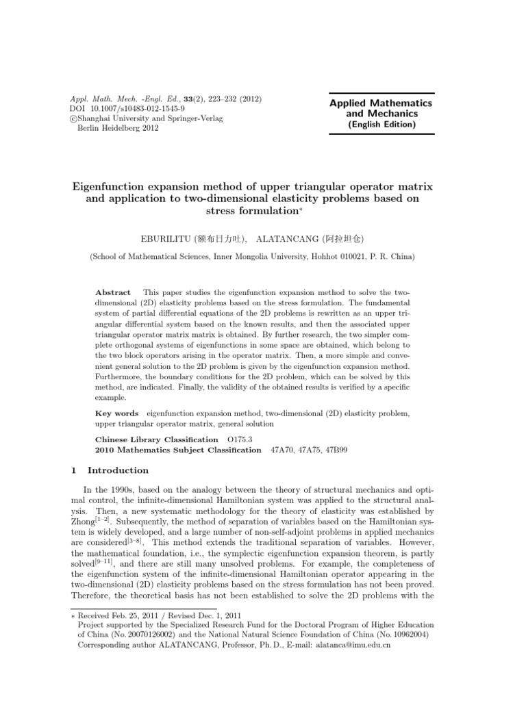 Eigenfunction Expansion in 2D Elasticity | PDF | Eigenvalues And ...