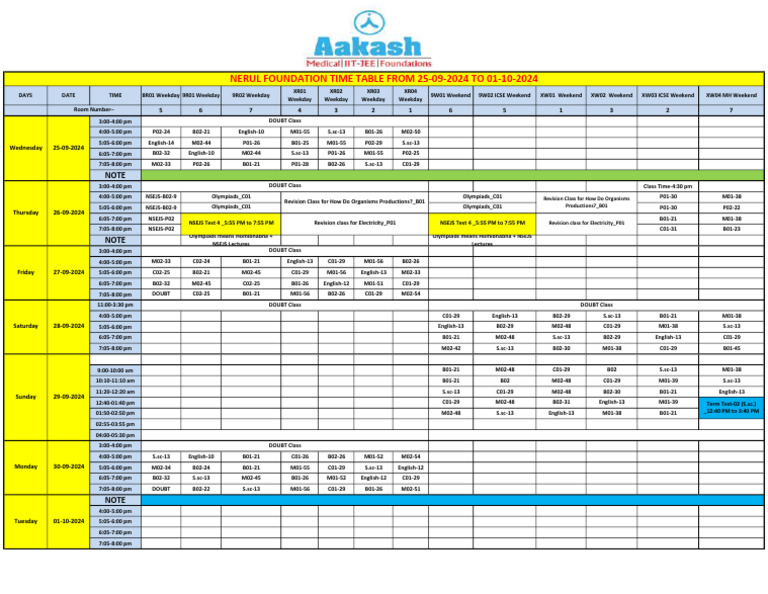 Nerul Foundation - Time Table - 25!09!2024 To 01-10-2024 | PDF ...