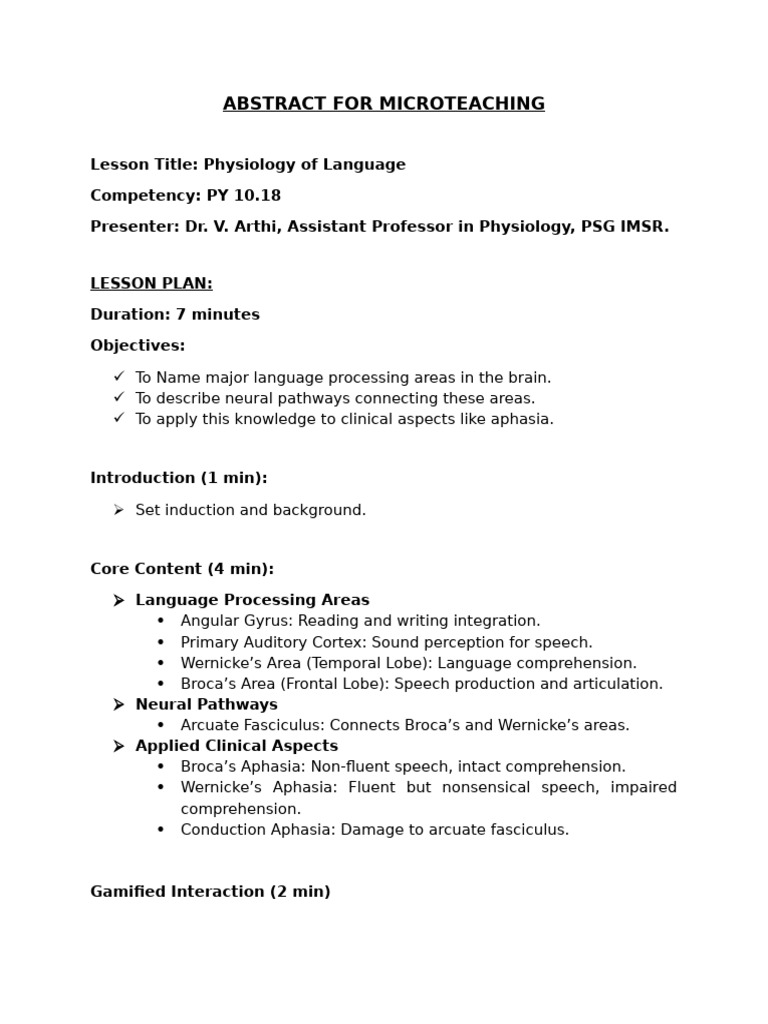 Offline Microteaching Faculty Dr. v. Arthi - Lesson Plan | PDF