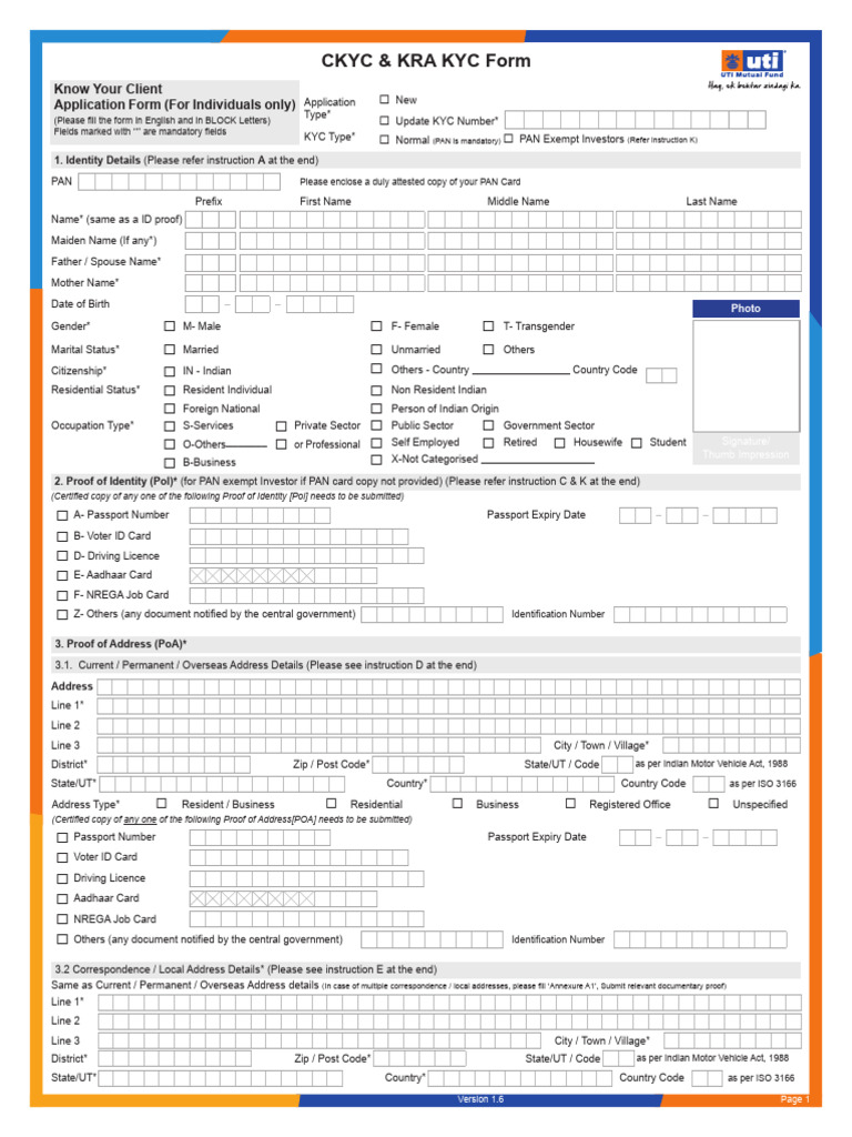 CKYC KRA KYC Application Form | PDF | Identity Document | Government ...