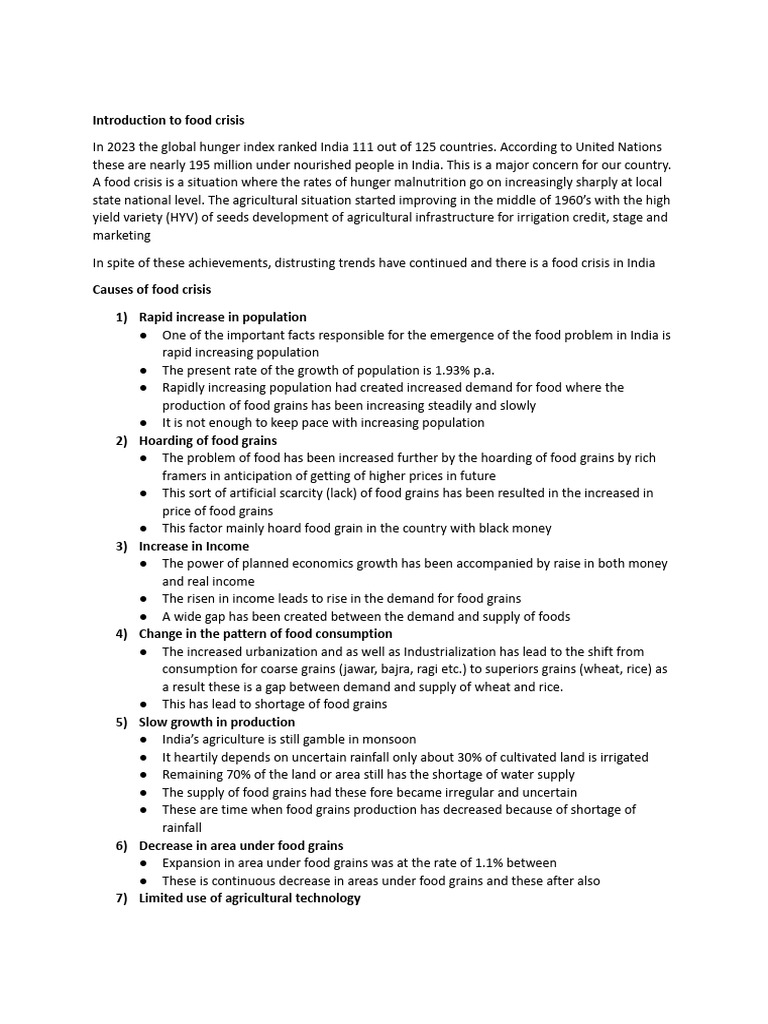 Introduction To Food Crisis | PDF