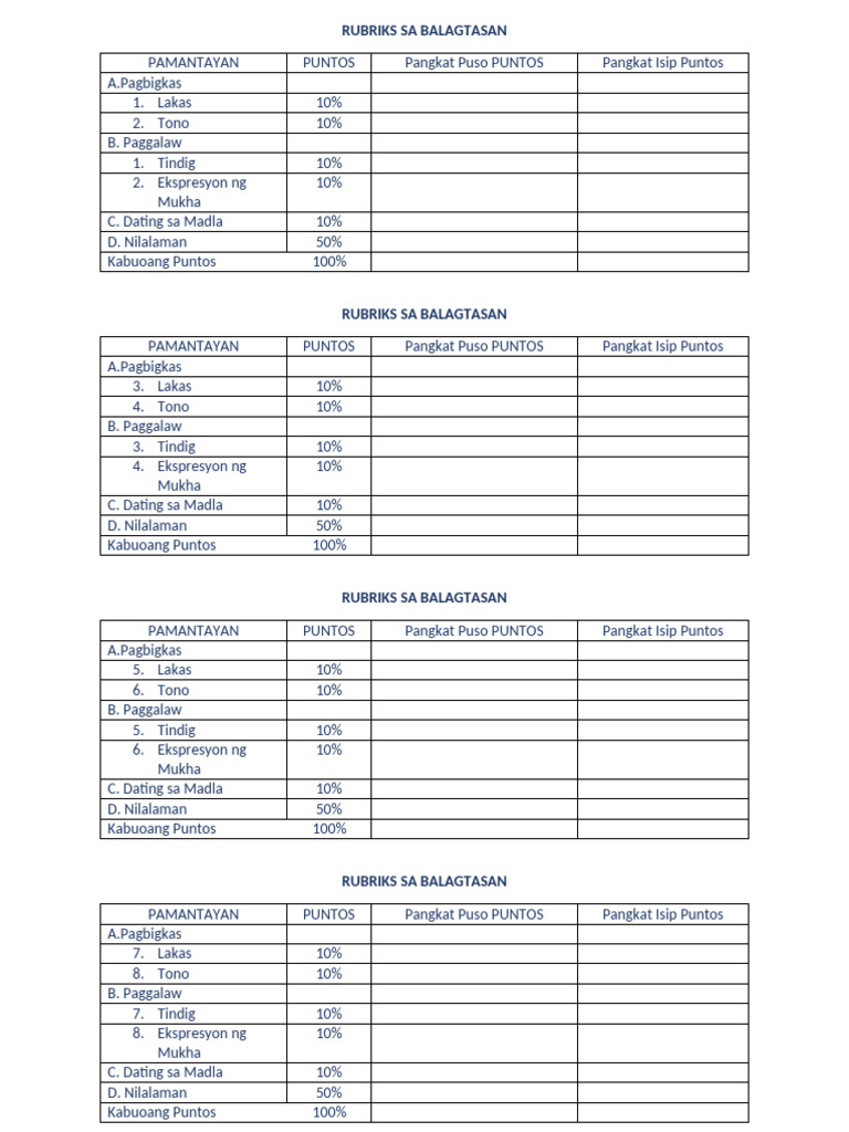 Rubriks Sa Balagtasan | PDF