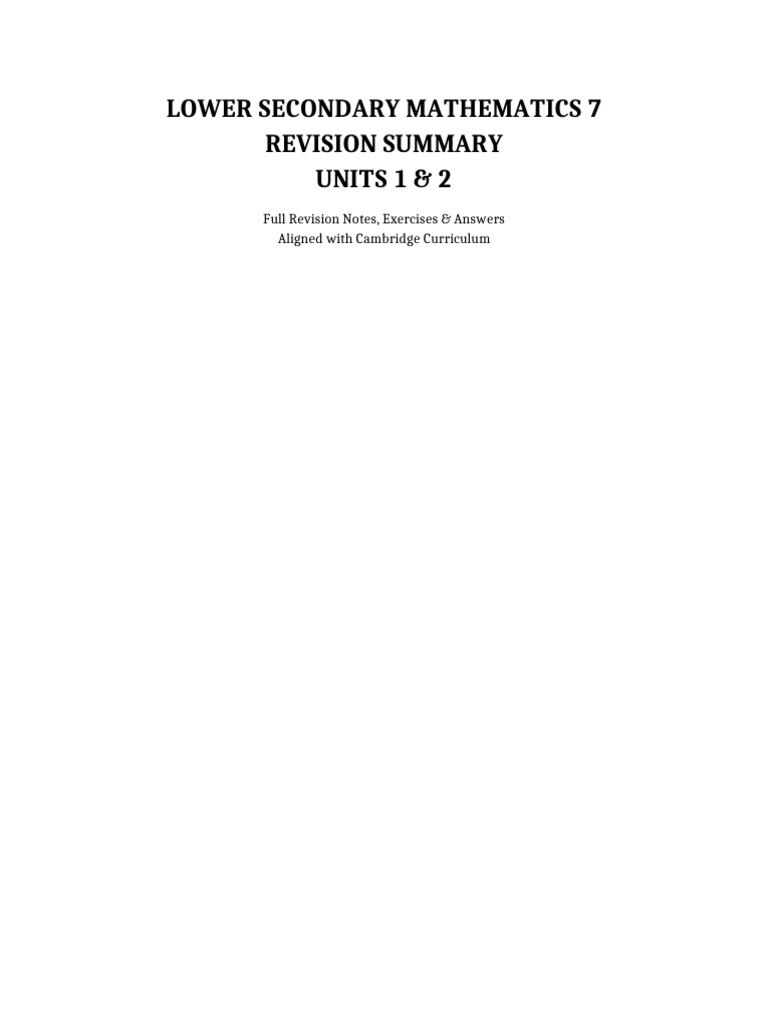 Mathematics Unit1 Unit2 Revision | PDF | Algebra | Numbers
