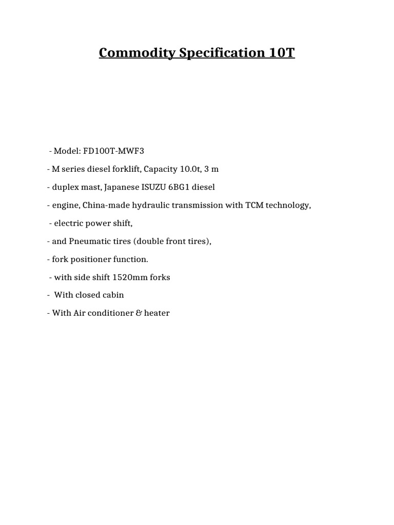 Commodity Specification 10T | PDF