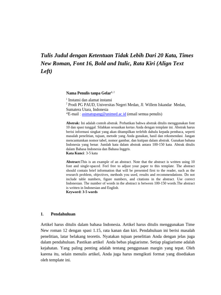 Template Article Jurnal PAUD | PDF