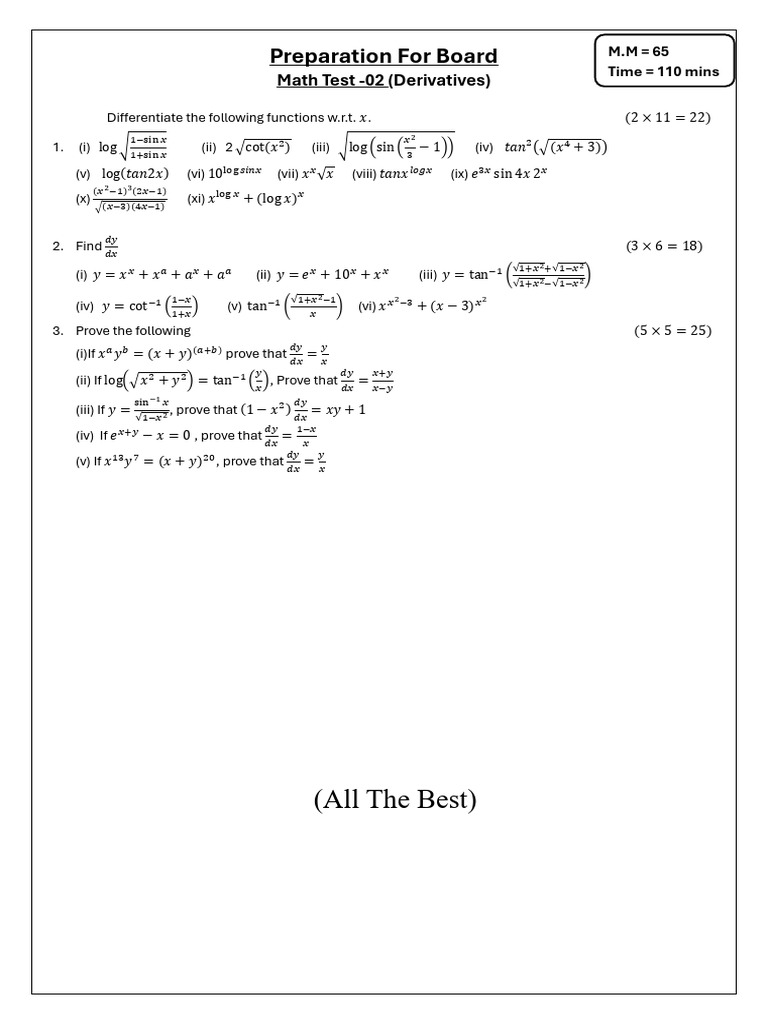Math Tution Test Class 12 | PDF