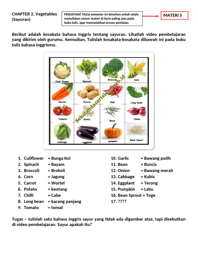 Kosakata Sayuran dalam Bahasa Inggris | PDF