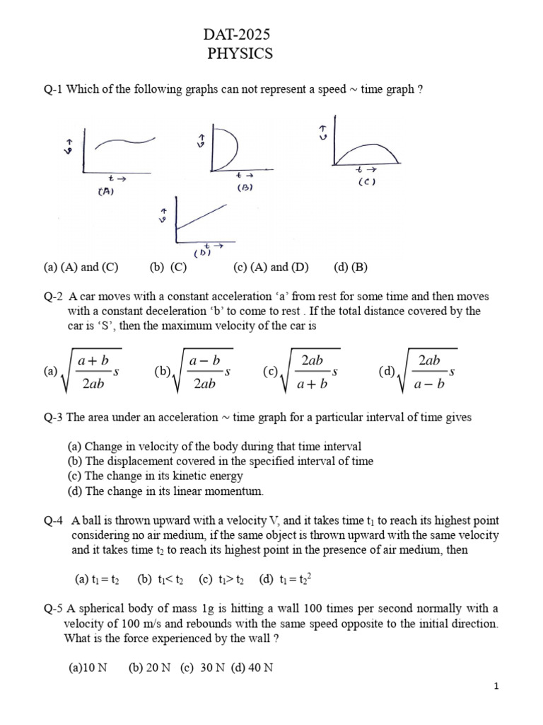 Dat Science Pyq and Some Sample Questions in New Pattern 2026 | PDF ...