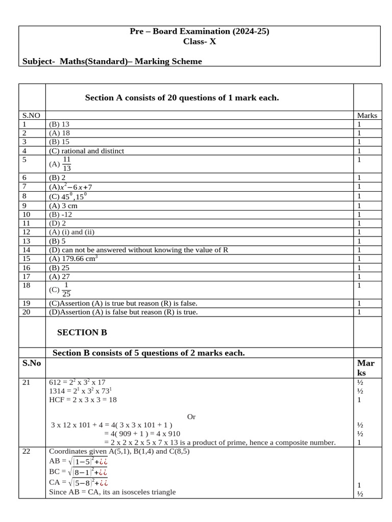 Maths Stand. X - Ms - Pre-Board Set III | PDF | Area | Mathematics