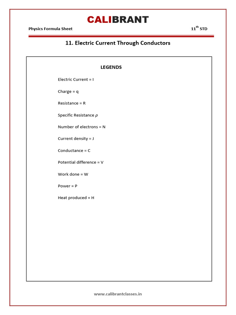 Physics - 11 - Electric Current Through Conductors | PDF | Electric ...