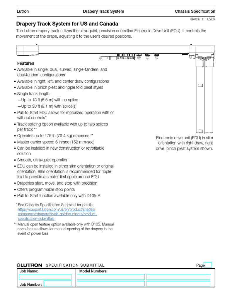 Lutron Drapery Track System Specs | PDF
