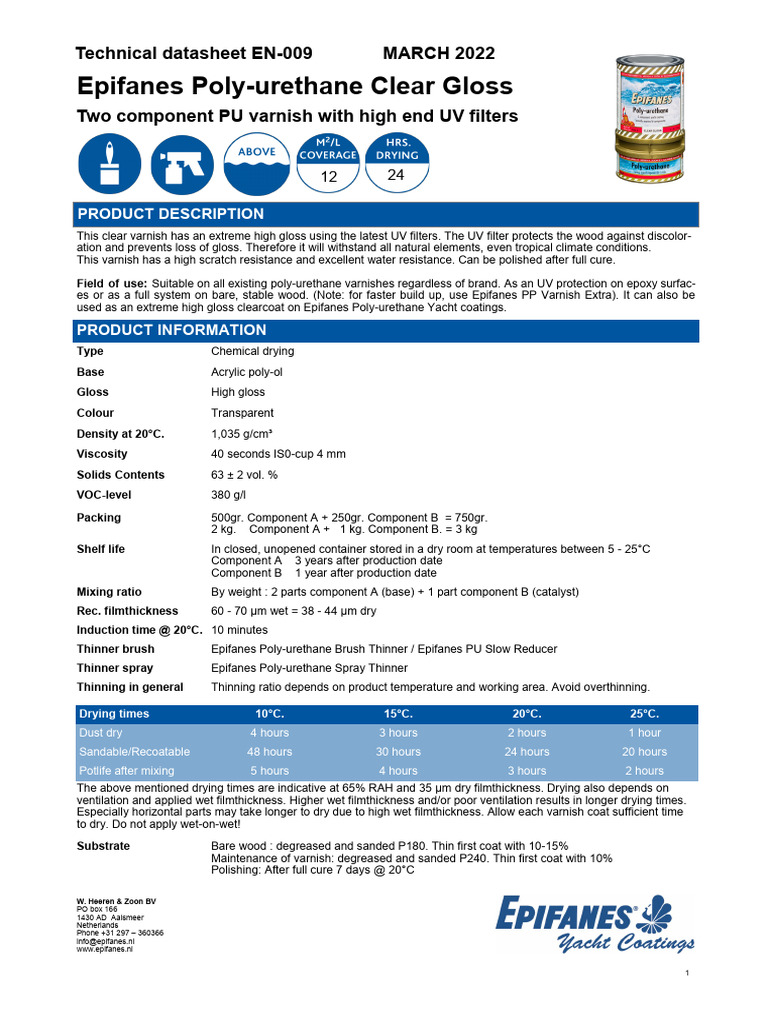 En 009 Epifanes Poly Urethane Clear Gloss | PDF | Varnish | Materials