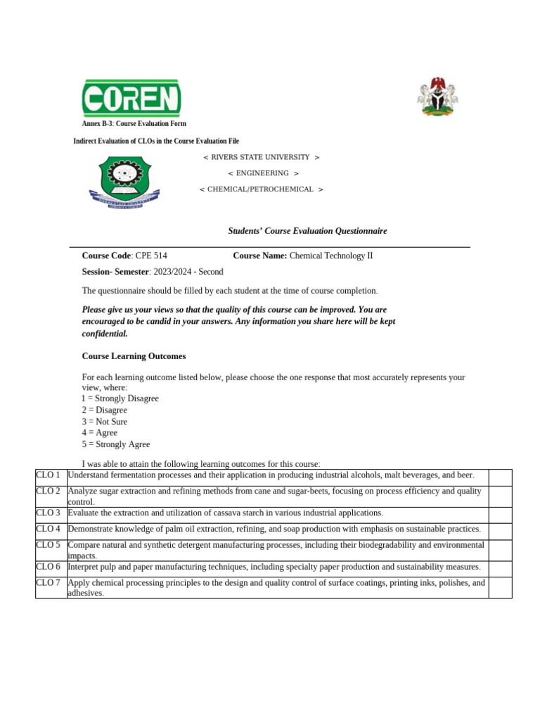 Students' Evaluation Form Cpe 514 | PDF