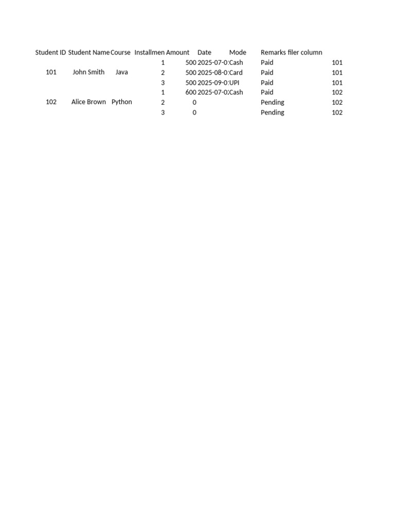 Student Course Payment Records | PDF