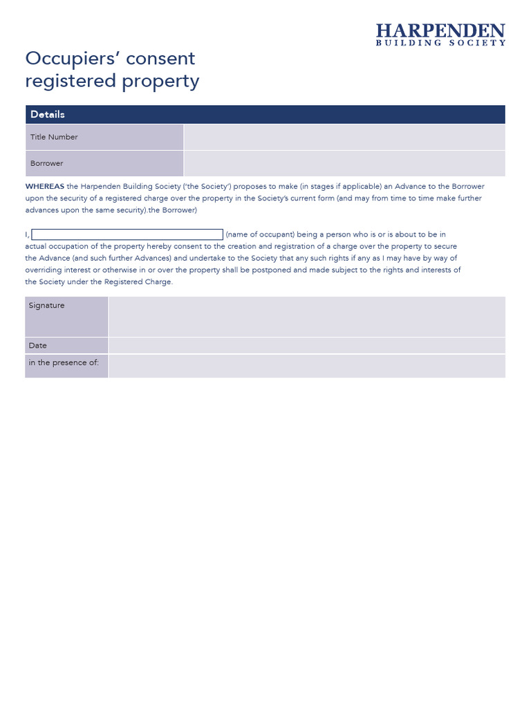Occupiers Consent Registered Property Form | PDF