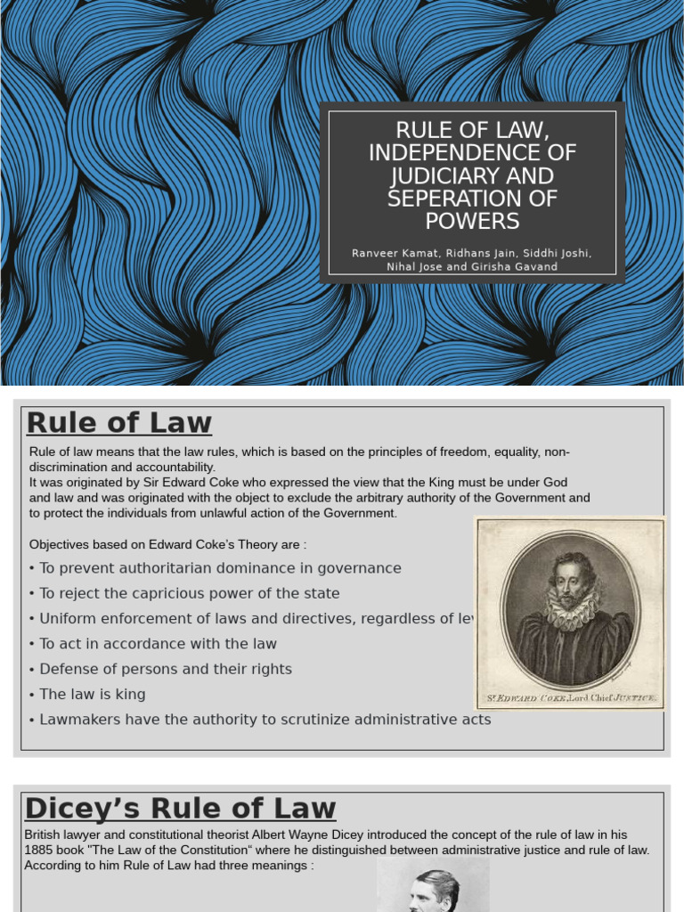 Rule of Law, Independence of Judiciary and Seperation of Powers-1 | PDF ...