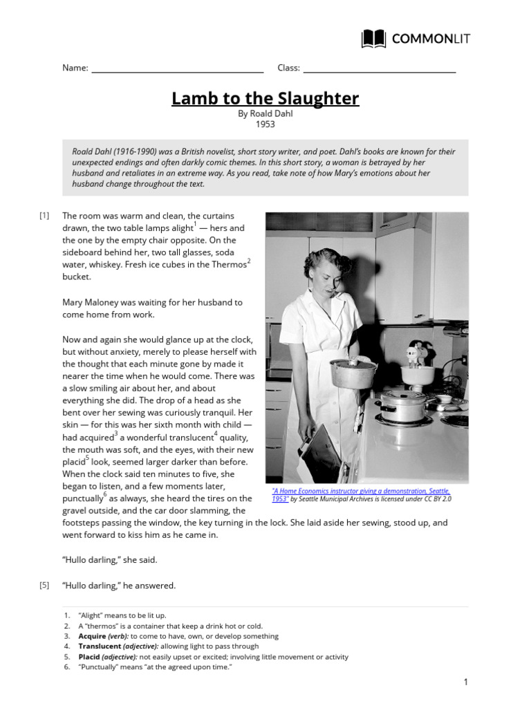 "Roald Dahl's 'Lamb to the Slaughter' Summary" | PDF
