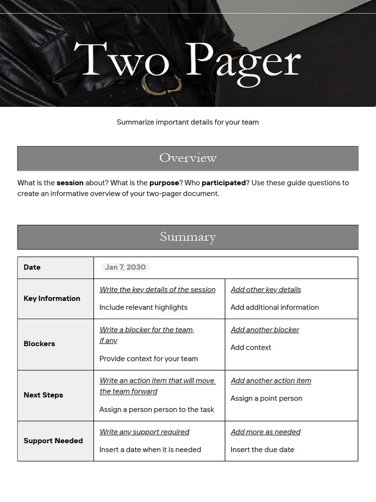 Two Pager Doc in Black Grey White Sleek Minimalist Style | PDF