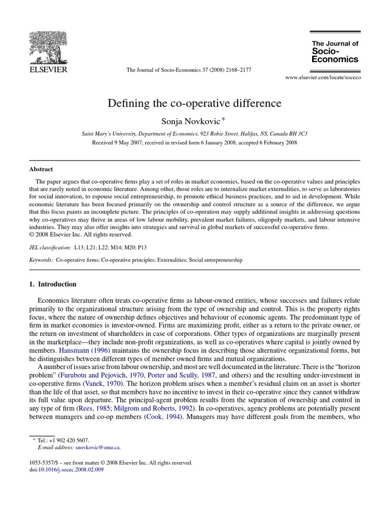 Novkovic Coopdifference2008 | PDF | Cooperative | Entrepreneurship