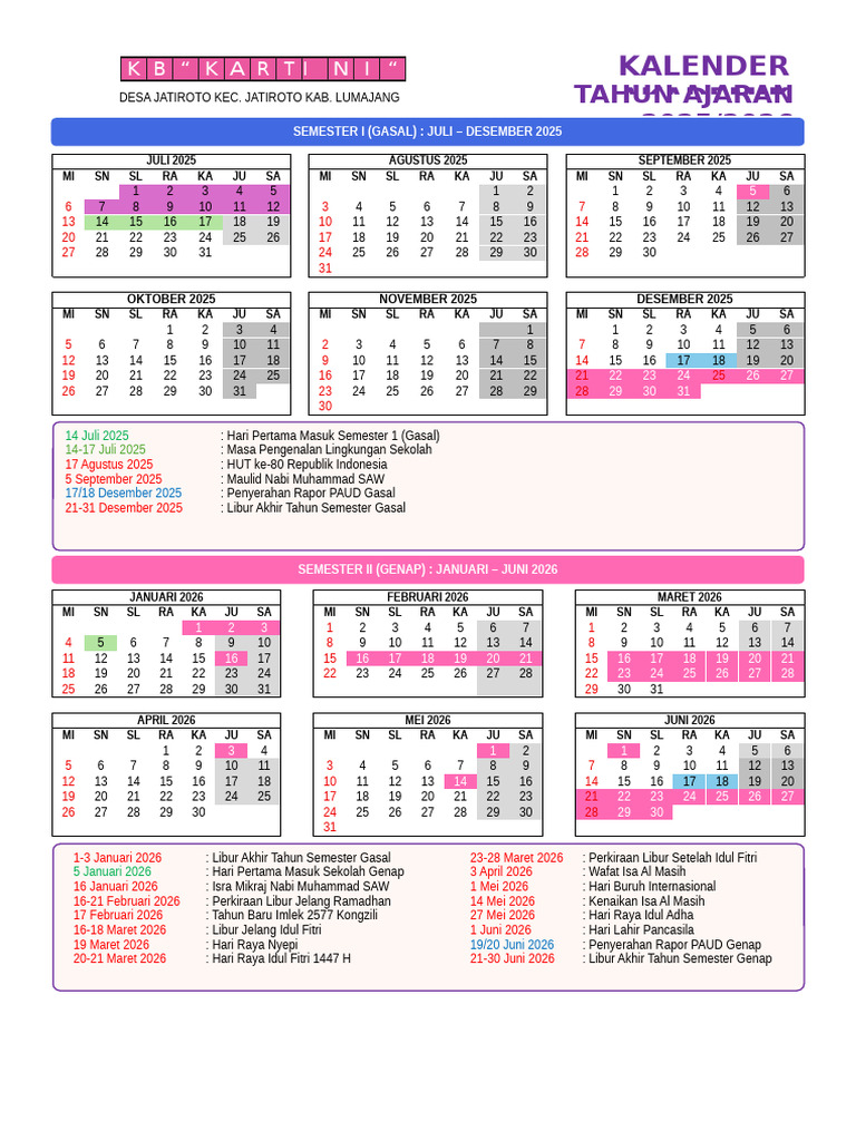 Kalender Akademik PAUD 2025/2026 | PDF
