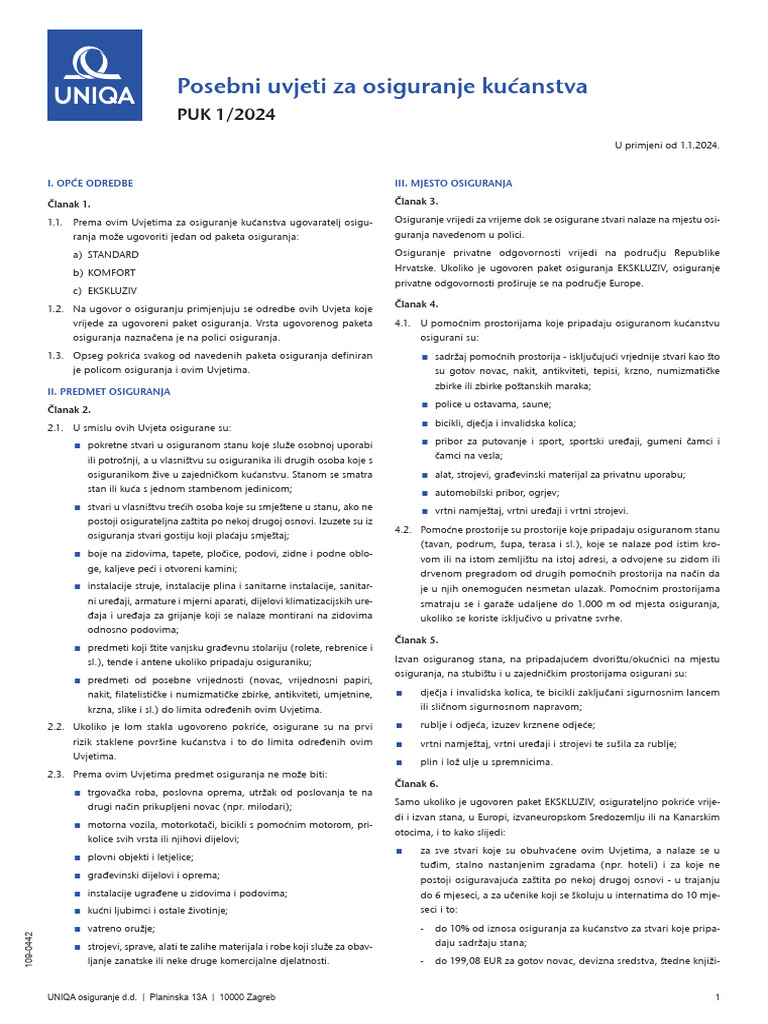 Posebni Uvjeti Za Osiguranje Kućanstva | PDF
