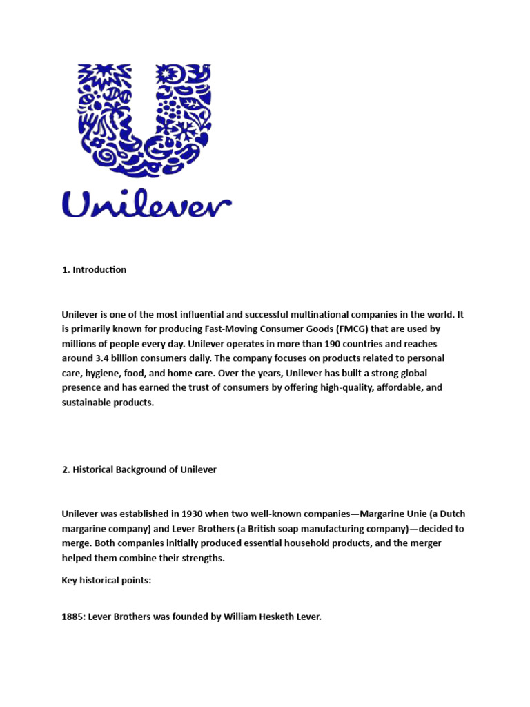 Unilever: Global FMCG Leader Overview | PDF | Unilever | Sustainability