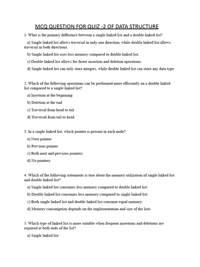 Data Structures Applications-Quiz-2 PRACTICE QUESTION | PDF | Applied ...