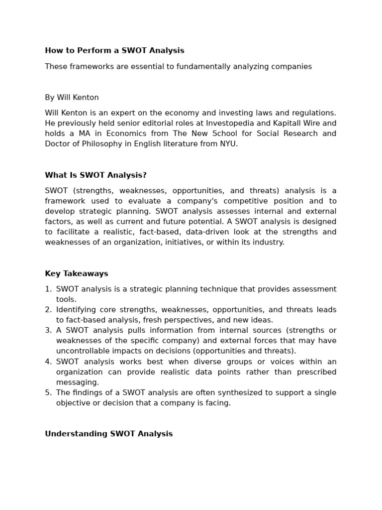 Analisis Swot Framework | PDF | Swot Analysis | Risk