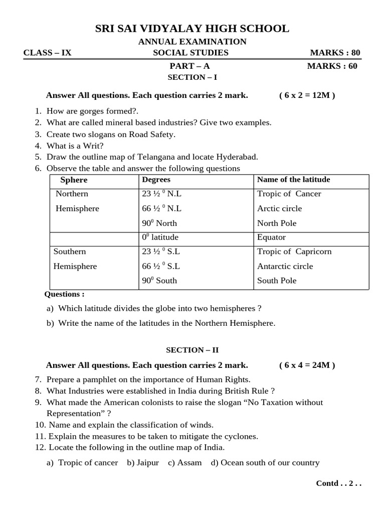 Class Ix Social Studies Exam 2025 | PDF | Nature | Earth Sciences
