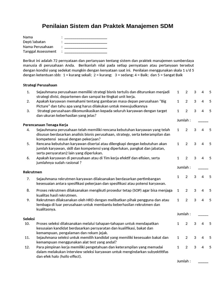 Interpretasi Kuesioner Survey HRMS | PDF