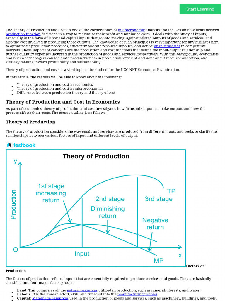 Theory of Production and Costs For UGC NET Economics Notes and Study ...