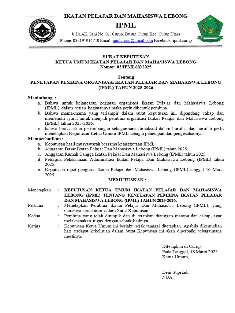 Penetapan Pembina IPML 2025-2026 | PDF