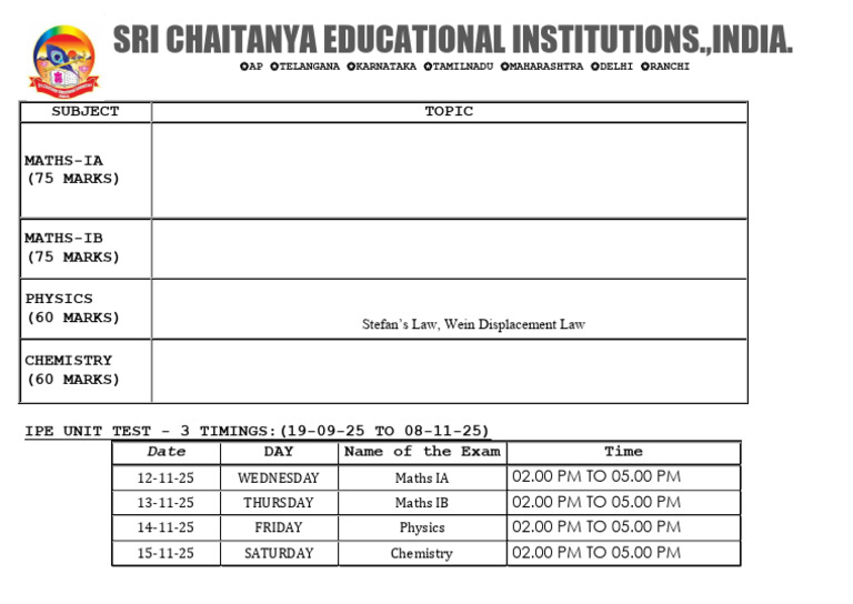 12-11-25 To 15-11-25 - Ts JR NPL - Ipe Unit Test-3 - Syllabus | PDF