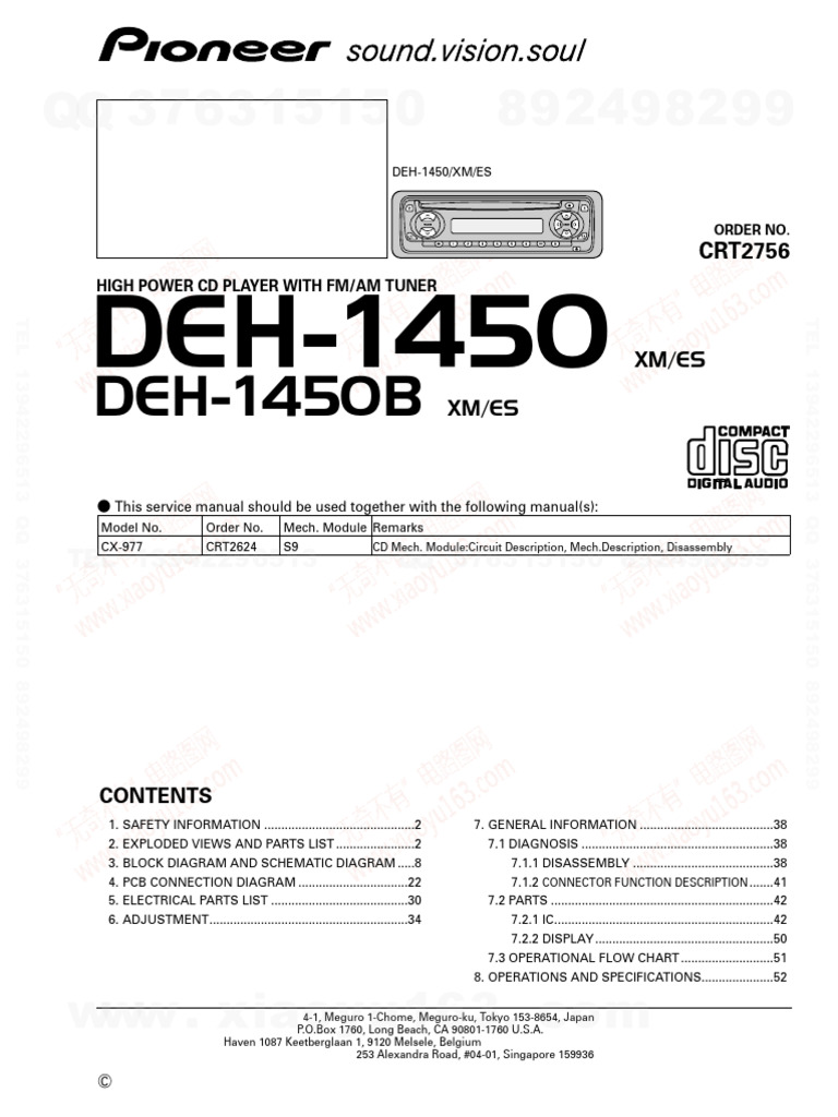 Pioneer Deh-1450 XM Es Car Radio Stereo | PDF | Electrical Connector ...