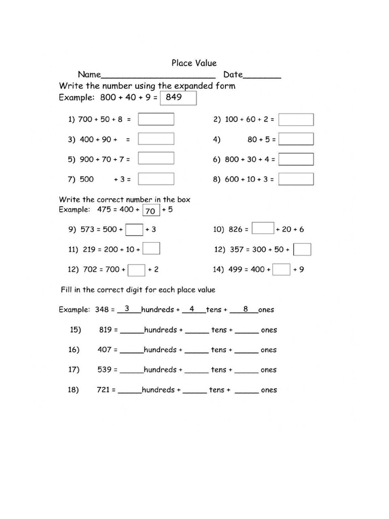 Place Value H.W | PDF