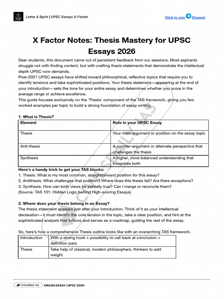 Mastering Thesis Statements for UPSC Essays | PDF | Essays | Thesis