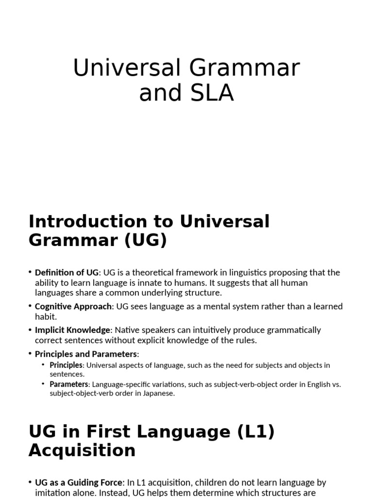 Universal Grammar and SLA | PDF | Second Language Acquisition | Second ...