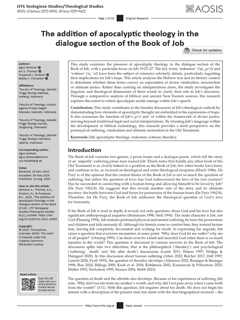 SANTOSO, A Et Al. Apocalyptic Theology in The Dialogue Section of The ...
