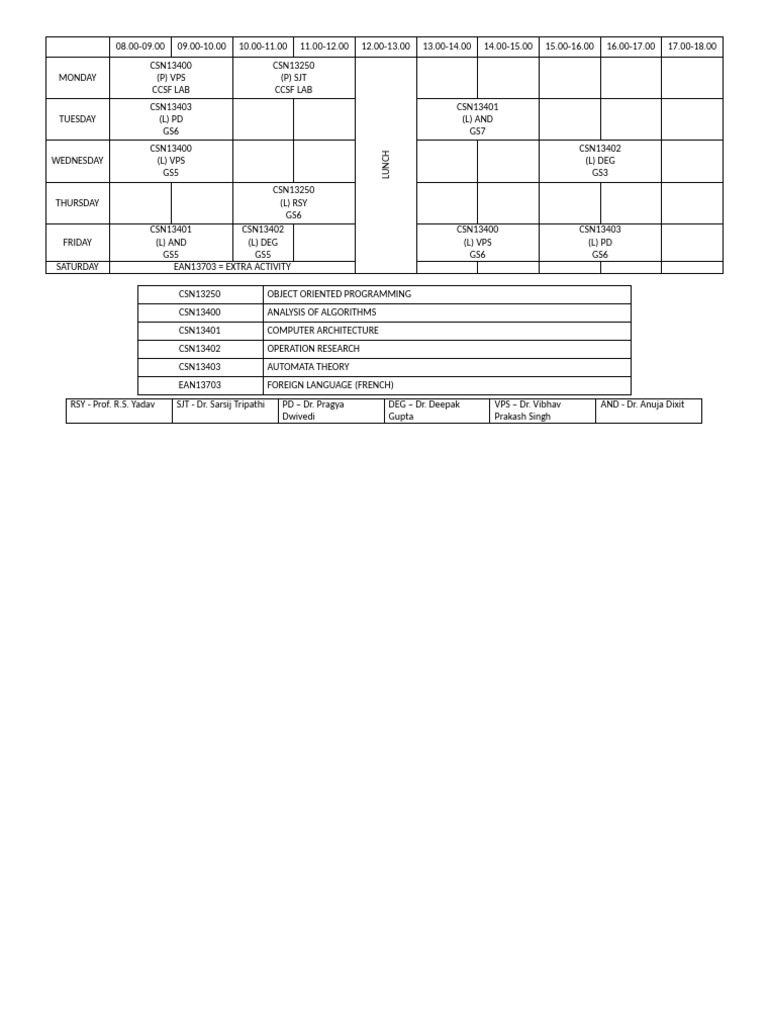 Timetable Sem3 | PDF
